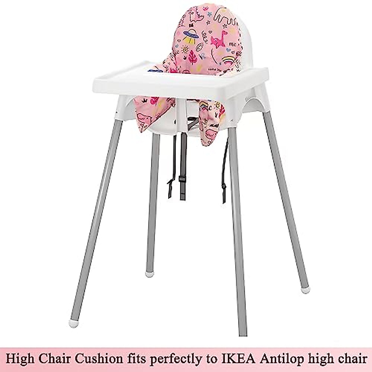 High Chair Cushion with Cover for IKEA Antilop High Chair, MISSEIAR Wooden High Chair Pad Pillow, Cushion Insert for Replacement, Built-in Inflatable Cushion (Pink)