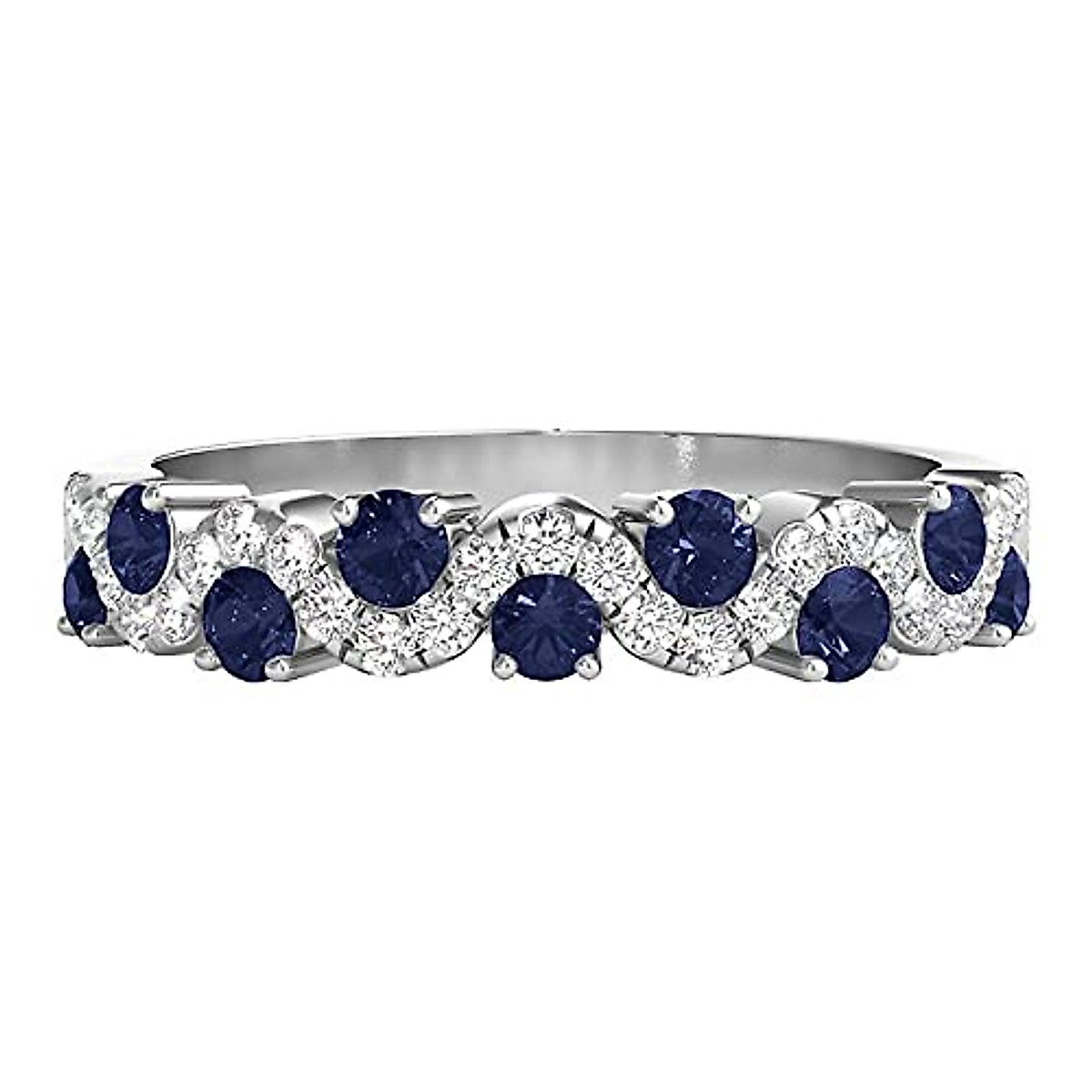 2 1/2 CT Round Shape Simulated Blue Sapphire & White Cubic Zirconia Womens Wedding Engagement Ring in 14K White Gold Plated 925 Sterling Silver (2.50 Cttw) Ring Size -6.5