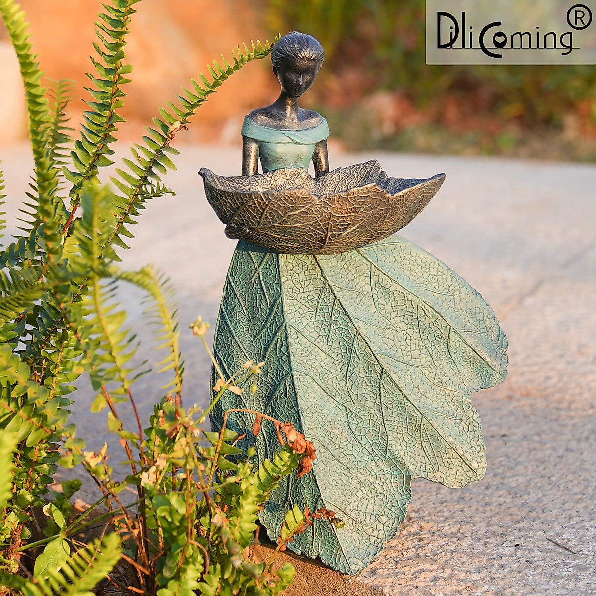 DiliComing Fairy Garden Statue Bird Feeder - 12 Inch Fairy Statue for Home Decoration, Resin Outdoor Statues for Garden Decoration, Best Bird Feeder Garden Gift for Women 12 x 7.5 x 5 Inch
