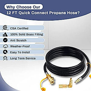 12FT Quick-Connect RV Propane Hose with 1/4" Safety Shutoff Valve and 1/4" Male Full Flow Plug, Low Pressure Quick Disconnect Propane Hose with Elbow Adapter for 17" and 22" Blackstone Griddles