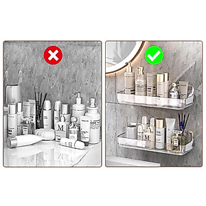 COLINCH Acrylic Adhesive Wall Mounted Shower Caddy, Large Capacity Bathroom Shelf with Drain Holes, No Need Drilling for Bathroom, Shower room, Kitchen, Laundry.