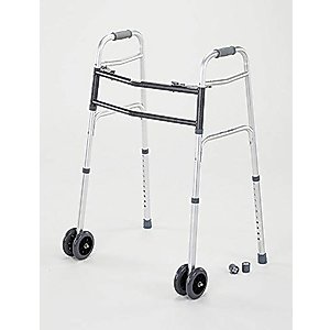 Cardinal Health CWAL0010B Heavy Duty Dual Release Aluminum Walker with 5IN Dual Front Wheels, Bariatric, 33-43IN, 500LB