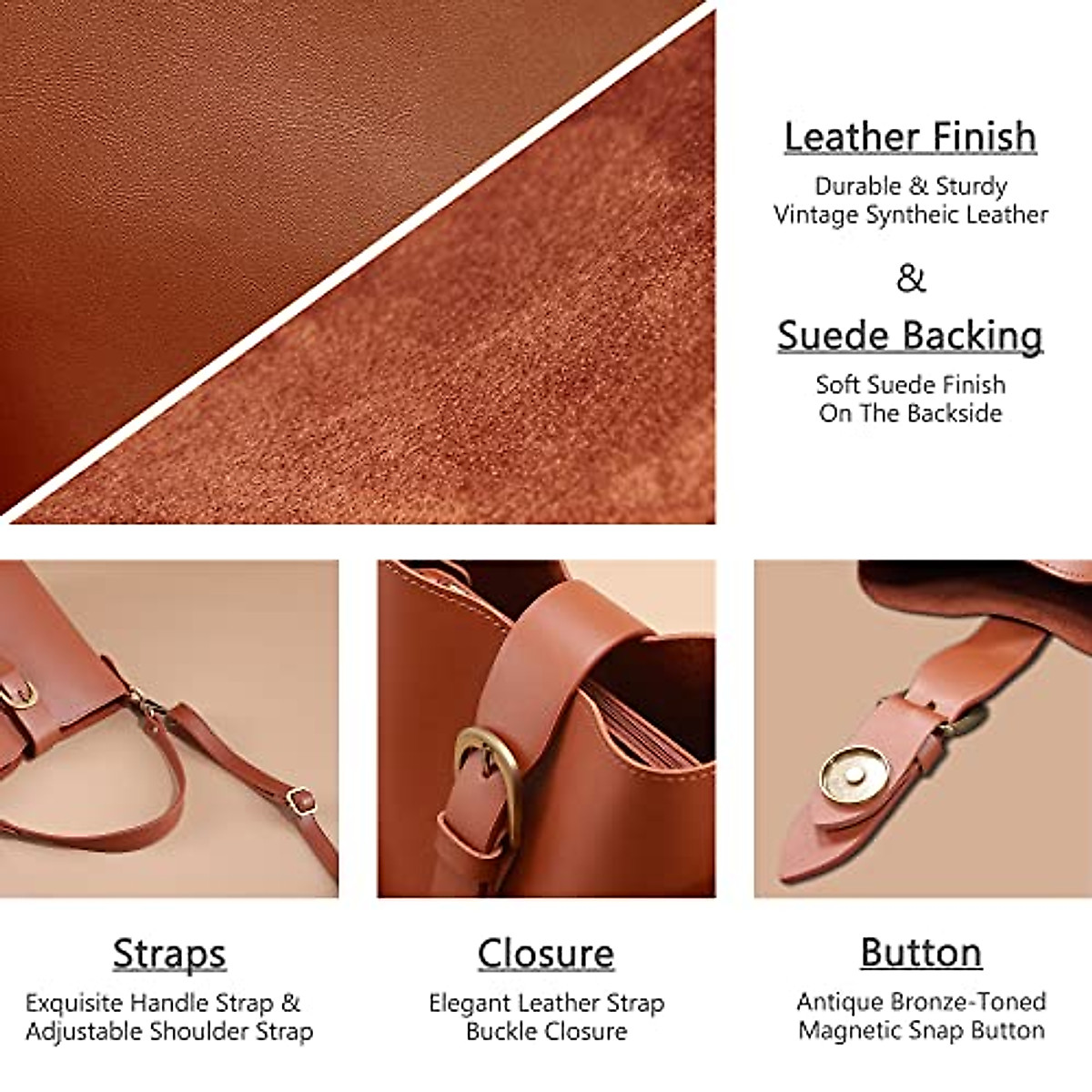 Town Bucket Vegan Leather Bag For Women (Burgundy Red) Hobo Retro Faux Casual Purse Classic Vintage Simple Shoulder Handbag