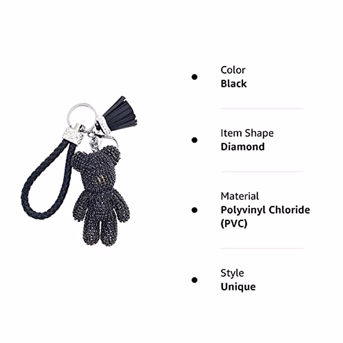 BONICI Girls Fashionable Diamond Bear Pendant Keychain Bling Sparkle Luxury Bear Key-Chains Keyring Gift Pendant for Handbag Tote Purse Backpack Bag Decoration Car Key Tassel Wrist Strap -Black