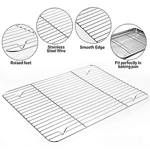 KOMUEE 9-Piece Baking Sheet, Cooling Rack with Silicone Mat Set (3 Pans + 3 Racks + 3 Mats), Stainless Steel Cookie Sheet with Cooling Rack and Baking Mat, Non Toxic & Easy Clean