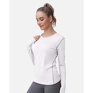 WANAYOU Women's Compression Shirt Dry Fit Long Sleeve Running Athletic T-Shirt Workout Tops (2 Pack White, Small)