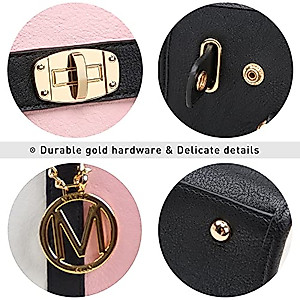 Women Fashion Satchel Shoulder Purse Vegan Leather Tote Handbags Top Handle Bag 2pcs with Wallet(Pink/White)