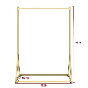 MDEPYCO Simple Fashion Rolling Garment Rack with Wheels,Commercial Grade Heavy Duty Metal Clothing Racks,Entryway Organizer Storage Shoes Bags Clothes Shelf (Gold Square Tube,47.2" L)