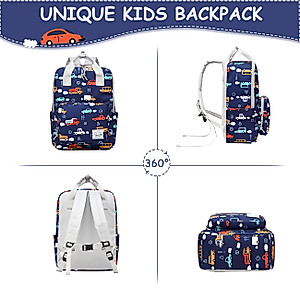 VASCHY Toddler Kids Backpack, Little Boys Lightweight Cute Top Handle Preschool Backpack Tablet Bag for Daycare Kindergarten Vehicles