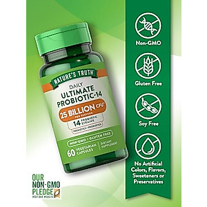 Probiotics for Men and Women | 25 Billion CFU | 60 Capsules | 14 Strains | Non-GMO & Gluten Free Digestive Health Supplement | by Nature's Truth