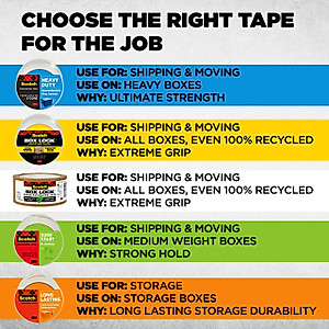 Scotch Long Lasting Storage Packaging Tape, 1.88" x 38.2 yd, Designed for Storage and Packing, Stays Sealed in Weather Extremes, 3" Core, Clear, 3 Rolls (3650S-3)