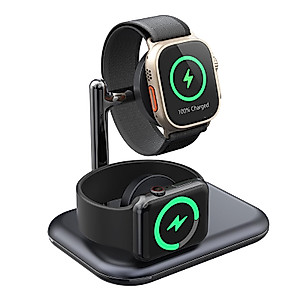 Charger Stand for Apple Watch, 2 in 1 Foldable Wireless Charging Station for Apple Watch Ultra/Ultra2/10/9/8/7/6/5/3/2/1/SE/SE2
