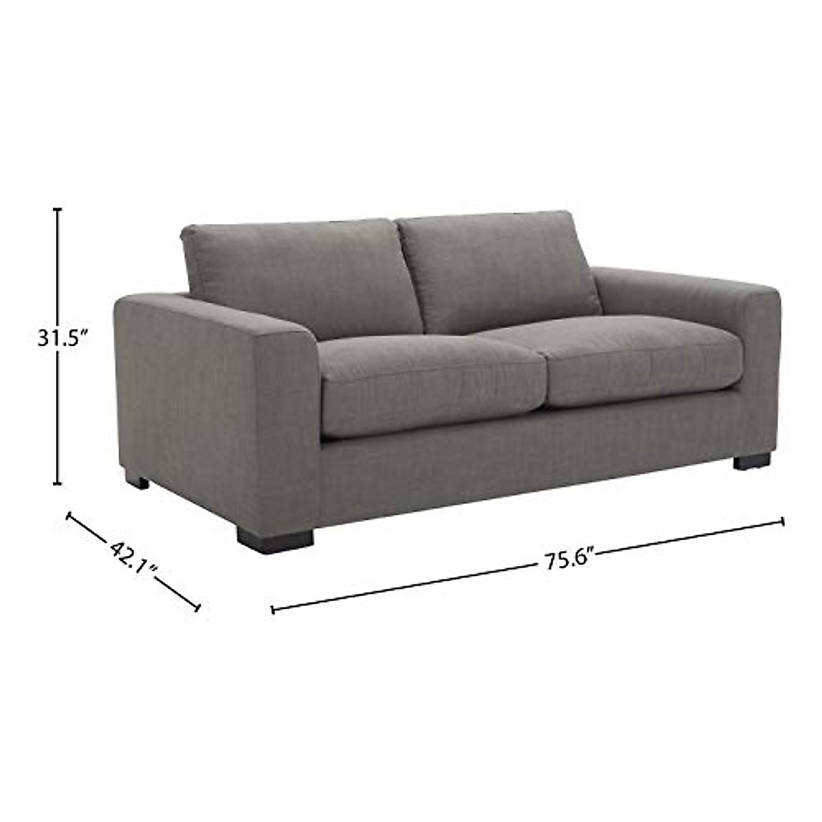 Amazon Brand - Stone & Beam Westview Extra-Deep Down-Filled Loveseat Sofa Couch, 75.6"W, Smoke