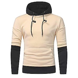 Men's Pullover Winter Workout Thenlian Mens' Long Sleeve Patchwork Hoodie Hooded Sweatshirt Tops Warm Outwear Blouse(Beige, XL)