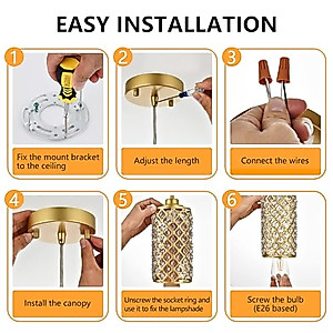 Niloah Gold Pendant Lights Kitchen Island, 1-Light Mini Single Gold Pendant Light, Adjustable Crystal Pendant Light, Kitchen Island Pendant Lighting