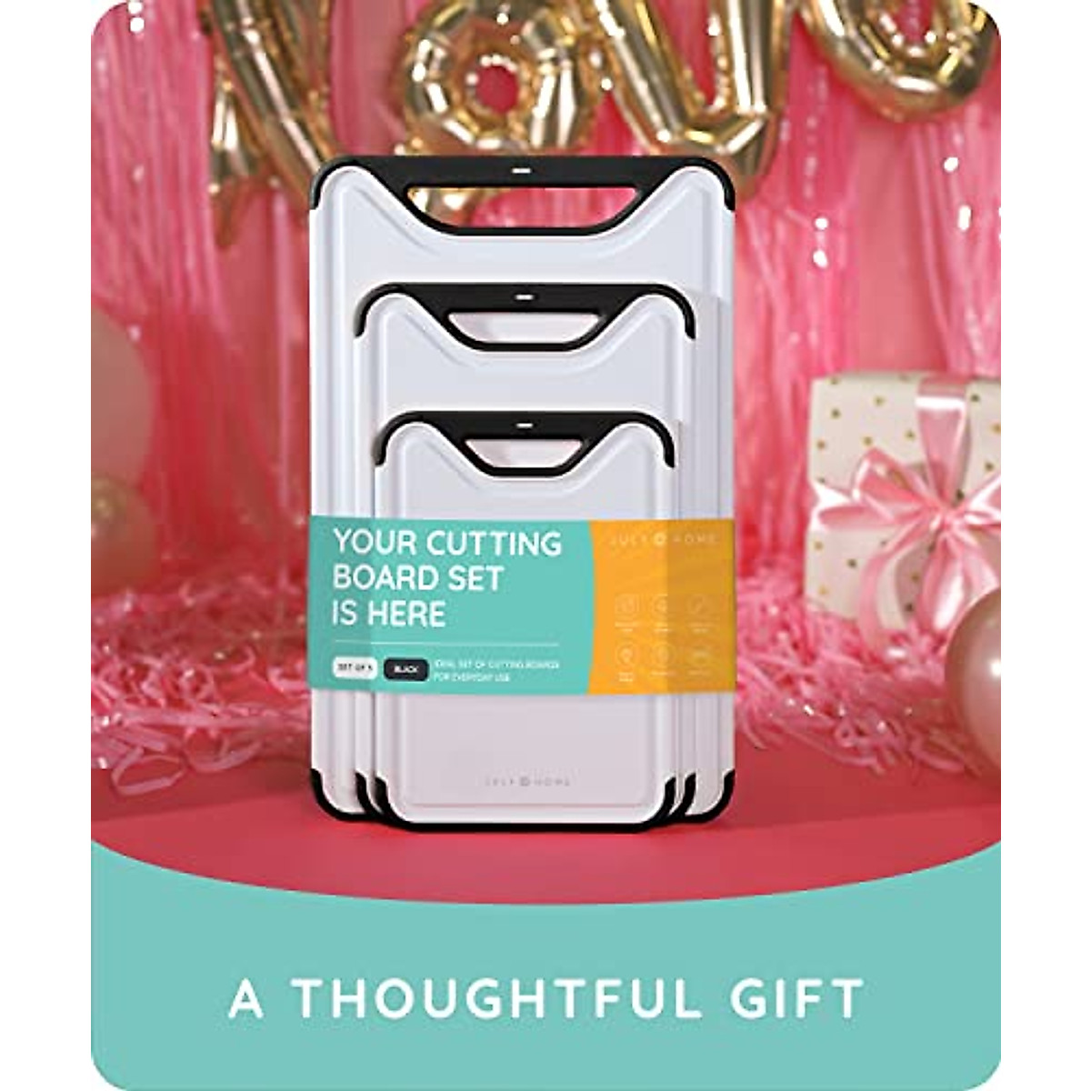 Cutting Boards for Kitchen - Plastic Cutting Board Set of 3, Dishwasher Safe Cutting Boards with Juice Grooves, Thick Chopping Boards for Meat, Veggies, Fruits, Easy Grip Handle, Non-Slip (Black)