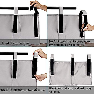 Aiduy Bedside Caddy, Hanging Storage Bag Holder Beside Organizer with 8 Pockets for Bunk Dorm Rooms and Hospital Bed Rails, Grey