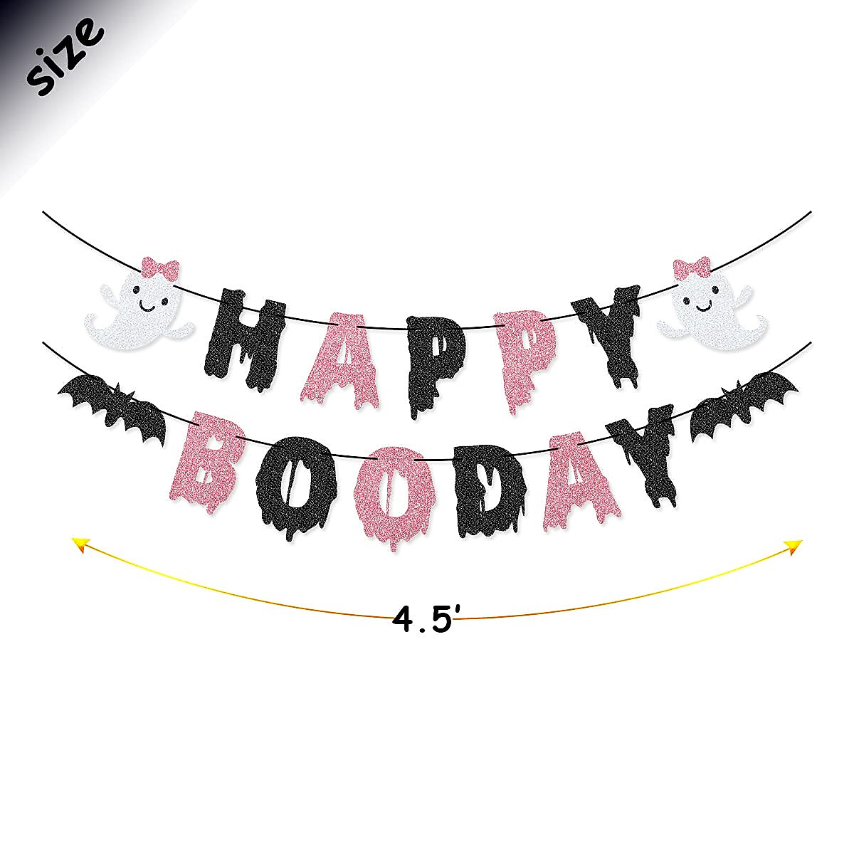 Pink Black Happy Boo Day Banner Happy Boo Day Cake Topper for Pink and Black Girl Halloween Birthday Party Decorations