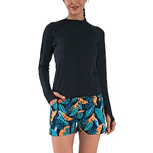 Actleis Women's Long Sleeve Rash Guard UPF 50+ UV Sun Protection Swim Shirt Medium Black