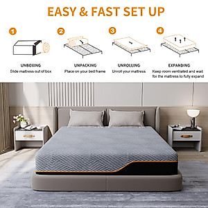 ESHINE King Memory Foam Mattress 14 inch - King Size Green Tea Mattress with Cooling Gel Memory Foam for Pressure Relief, 14 inch Mattress in a Box for Back Pain, CertiPUR-US Certified, Dark Grey