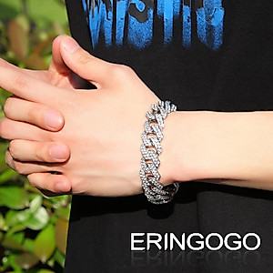 18mm Cuban Link Bracelet for Men Women, Bracelet Chain Curb Chain, Bling Rhinestone Bracelet Clasp Chain, Hip Hop Jewelry, Silver, 18x1.8cm (009316MNWRBR71MFV)