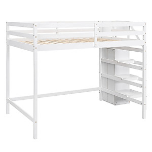 Harper & Bright Designs Full Size Loft Bed with Wardrobe and Staircase, Wooden Full Loft Bed Frame, High Loft Bed for Kids Teens Adults, White