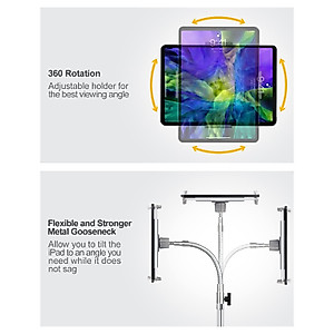 elitehood Aluminum iPad Tripod Stand, 72in Height Adjustable iPad Floor Stand, Heavy Duty Silver iPad Tripod Holder Mount, Compatible with iPad Pro 12.9, 11, iPad Air Mini 4.7-13in Tablets & Phones