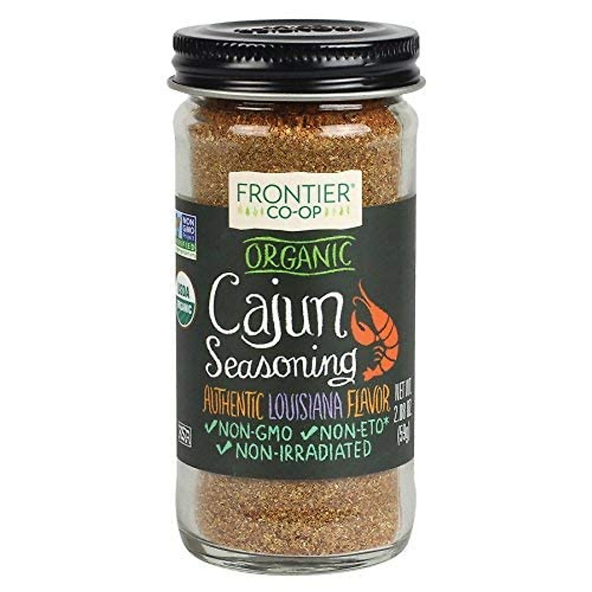 Frontier Co-op Organic Cajun Seasoning, 2.08-Ounce Jar, Authentic Louisiana Flavor For Southern Delicacies, Kosher, Non GMO