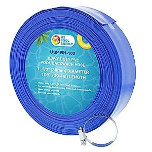 U.S. Pool Supply 1-1/2" x 50' Heavy Duty Blue Swimming Pool Backwash Hose with Hose Clamp