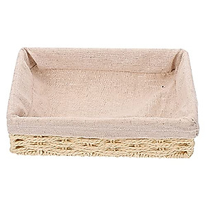 VOSAREA Small Wicker Baskets with Liners Shelf Baskets Rectangular Basket Rattan Wicker Baskets Sundries Organizer Cosmetic Makeup Holders (Beige)