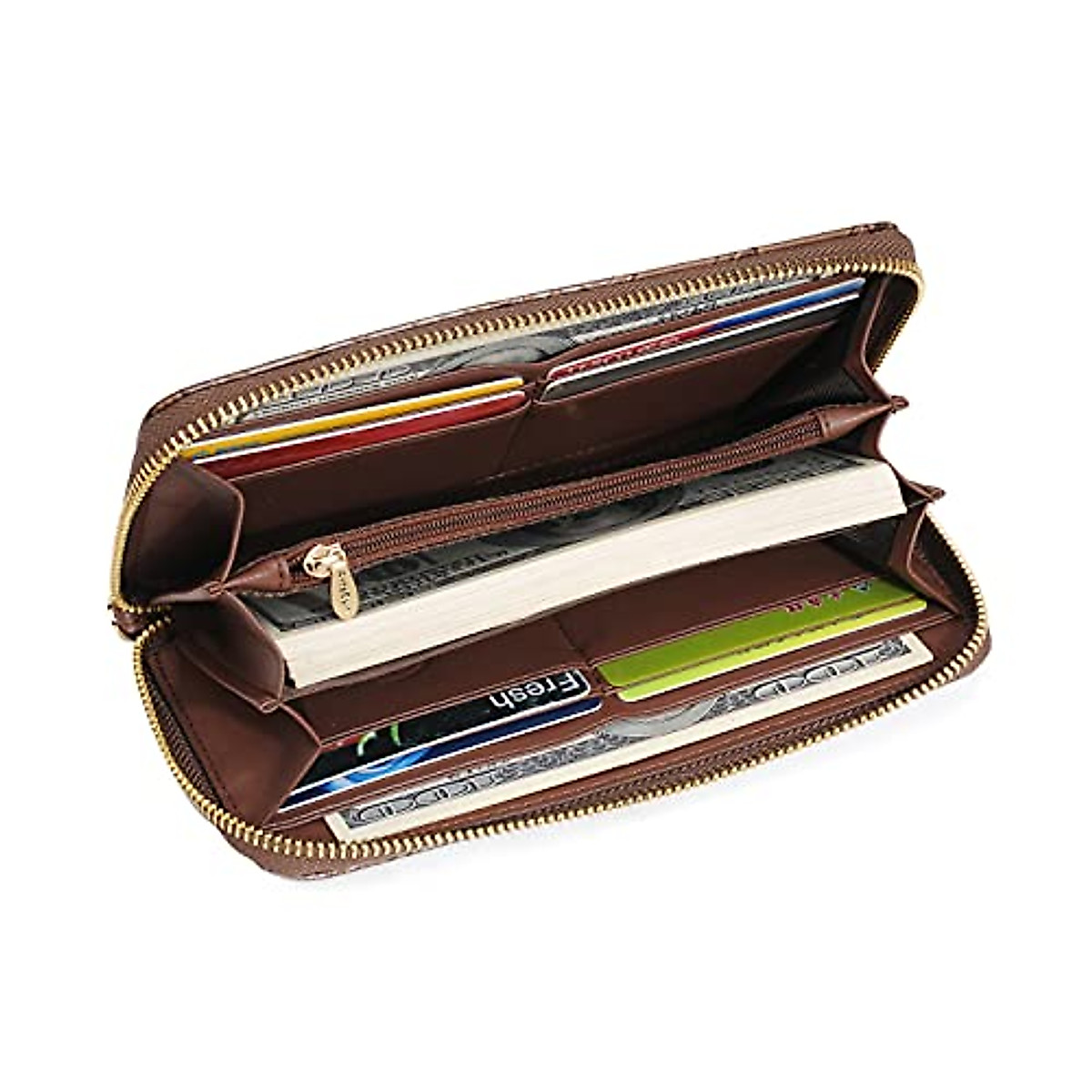 ArtsEye Rose Collection Genuine Leather Zip Wallet Clutch (Grey)