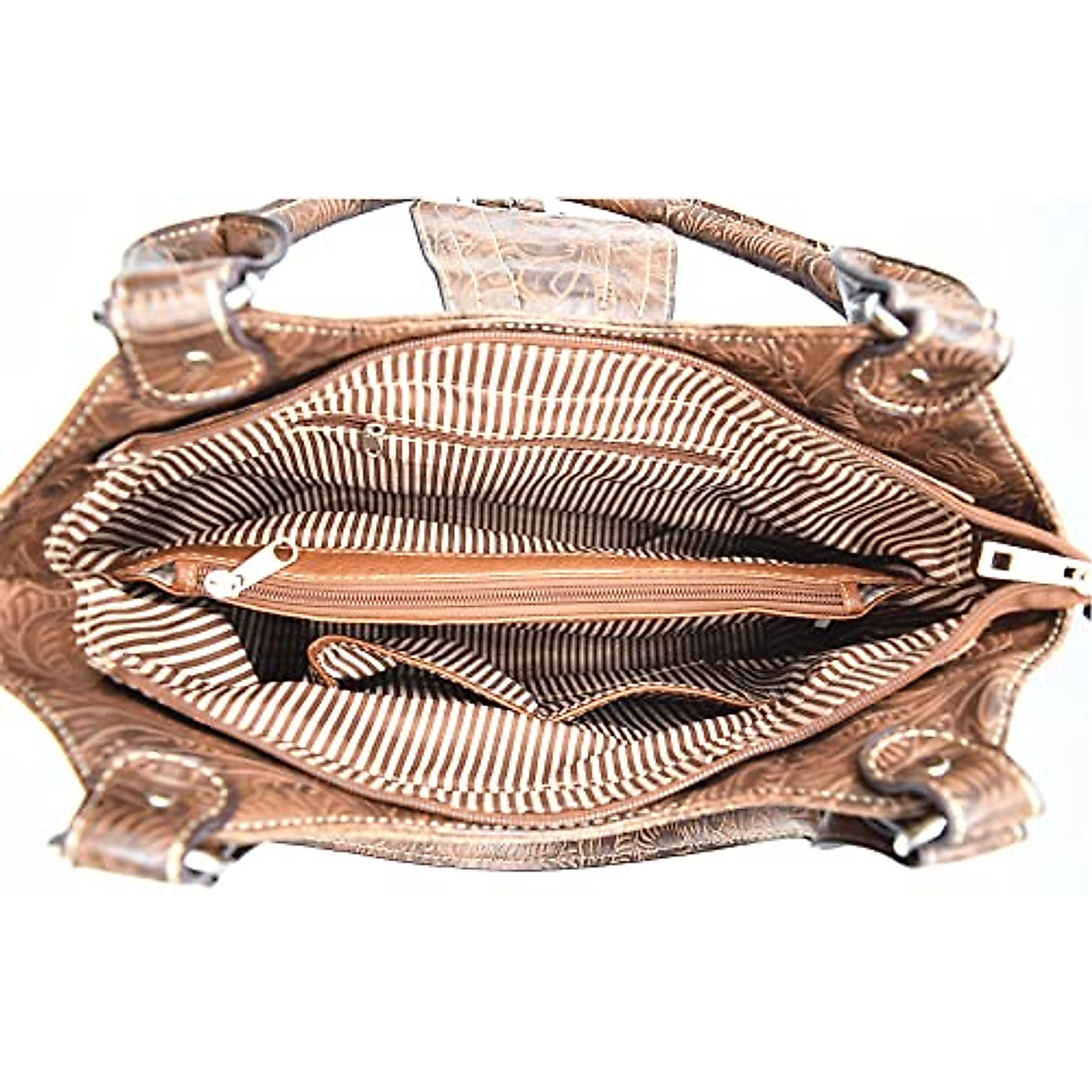 Western Style Tooled Leather Floral Women Conceal Carry Purse Buckle Handbags Country Shoulder Bags Wallet Set Brown