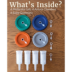 Mason Jar Fermentation Lids - Perfect Fermentation Kit for Wide Mouth Mason Jars (not included) - Make Delicious Sauerkraut & Kimchi, Airlocks for Fermenting Lids, Air Lock Fermenters - Set of 4