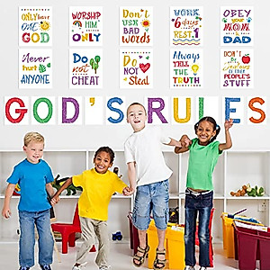 20 Pieces Ten Commandments Poster for Kids Christian Bible Verse Poster Inspirational Religious Scripture Wall Poster for Classroom Church Sunday School Christian Scripture Home Decor (White Base)