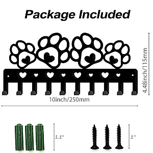 SUPERDANT Dog Paws Metal Key Holder Heart Shape Decorative 10 Hook Key Organizer Home Storage Hooks Wall Mounted Entryway Key Belt Umbrella Hooks Personalized Key Hanger for Wall