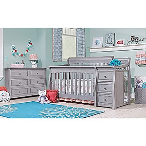 Sorelle Furniture Princeton Elite Crib and Changer Classic -in- Convertible Diaper Changing Table Made of Pine Wood Non-Toxic Wooden Baby Bed Toddler Childs Daybed Full-Size Nursery - Weathered Grey