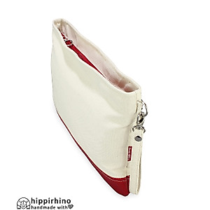 Natural Cotton Crossbody Wristlet Clutch Eco-Friendly Vegan Faux Leather Bag Phone Tablet Case Detachable Strap Unbleached Raw Canvas Fabric (Red)