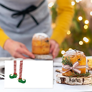 Whaline 100Pcs Christmas Place Cards 2 x 3.5 Inch Elf Legs Tent Name Cards Blank Seat Assignment Label Cards for Xmas Party Table Setting Supplies