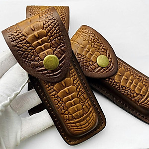 Folding Pocket Knife Sheath 5.2" Cow Leather Belt Case Case Metal Snap (2Pcs)