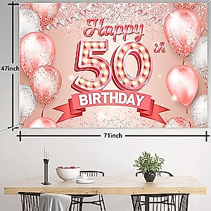 Happy 50th Birthday Rose Gold Banner Cheers to 50 Years Old Backdrop Confetti Balloons Theme Decor Decorations for Women 50 Years Old Pink Birthday Party Supplies Bday Background Favors Gift Glitter