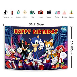 TXUE Cartoon Sonic Hedgehog Backdrop Tall Building City Night View Background Children Boy Birthday Party Baby Shower Photo Booth Studio Props Decorations (5x3FT(Width 150cm x Height 90cm))