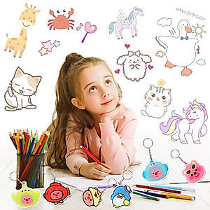 Natonhi Heat Shrink Plastic Sheets Kit 145Pcs Shrink Art Kit Including 20pcs Shrinky Paper Sheets 6pcs Traceable Picture Keychains Accessories- Perfect for Shrink Dink Sheets Crafts Making