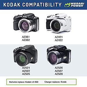 Wasabi Power Battery (2-Pack) and Charger for Kodak LB-060 and Kodak AZ361, AZ362, AZ421, AZ422, AZ521, AZ522, AZ525, AZ526, AZ527, AZ528