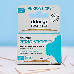DrTung's Double-Sided Perio Sticks - Dental Sticks for Humans, Dental Floss Picks, Plaque Remover for Teeth, Dental Toothpicks, Dental Picks for Teeth Cleaning - Thin, 100 Count (Pack of 6)