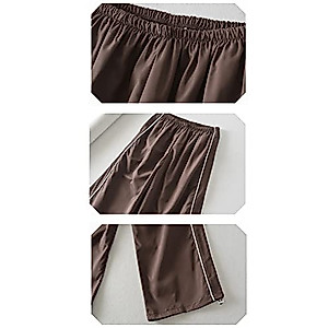 Shebote Womens Parachute Pants Wide Leg Baggy Pants Y2K Elastic Waist Jogger Sweatpants Track Pants Streetwear(0046-Coffee-S)
