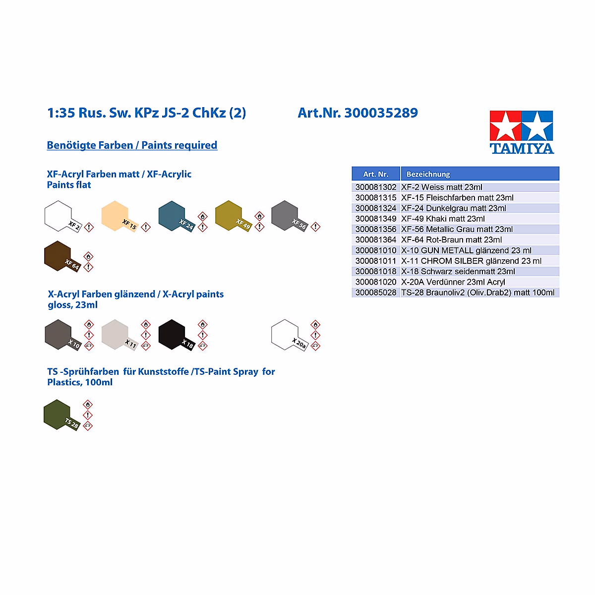 Tamiya Models Russian Heavy Tank JS-2 Model Kit