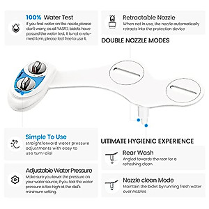YASFEL Bidet Toilet Seat Attachment - Fresh Water Non-Electric Bidet Toilet Seat Attachment w/Self-cleaning Nozzle and Easy Water Pressure Adjustment, Bidet Toilet Seat Attachment (Blue White)