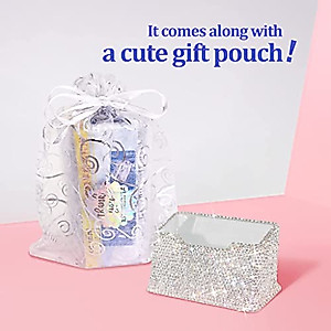 TISHAA Business Card Holder Stand - Bling Name Cards Office Desk Desktop Table Top Organizer Luxury Display Pocket Case Accessories White Crystal Rhinestone Glitter
