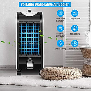 GOFLAME Evaporative Air Cooler, 3-in-1 Portable Cooling Fan with 3 Speeds and Time Function, Bladeless Air Cooling Machine with Fan & Humidifier for Home Office Dorms