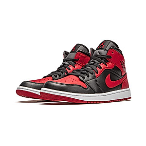 Nike Women's WMNS Air Jordan 1 Mid Trainers, Black Gym Red White, 15 Men